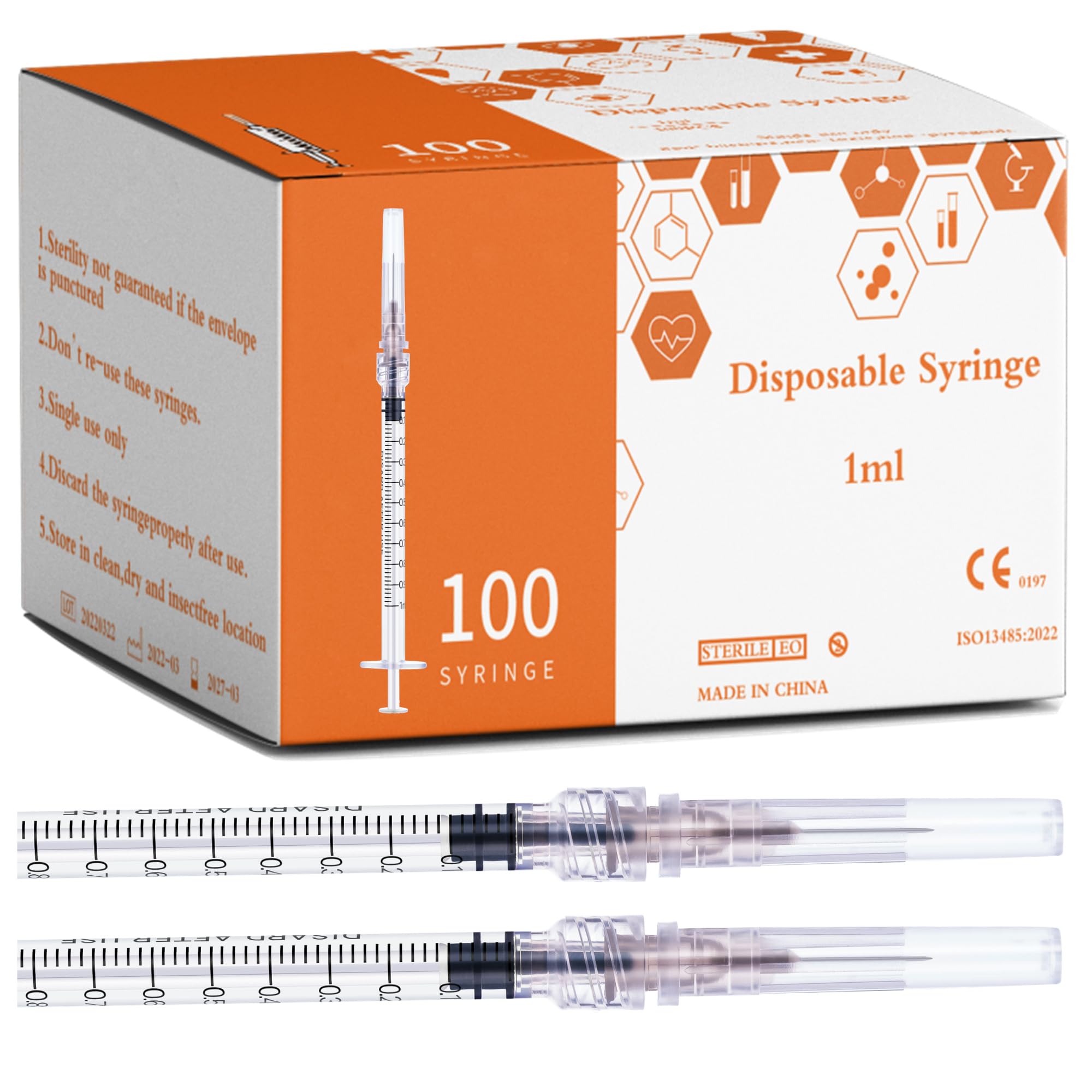 1ml Luer Lock Tool Syringe with 27G Needle - Diameter 0.4mm/0.015Inch-Long 13mm/0.5Inch (100)