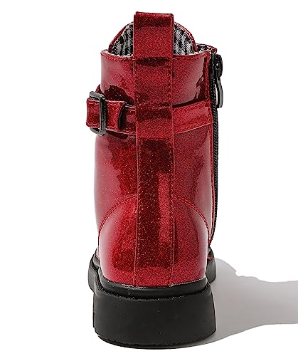 DADAWEN Boys Girls Glitter Ankle Boots Lace Up Waterproof Combat Boot With Side Zipper (Toddler/Little Kid/Big Kid) Red Glitter US Size 13 M Little Kid