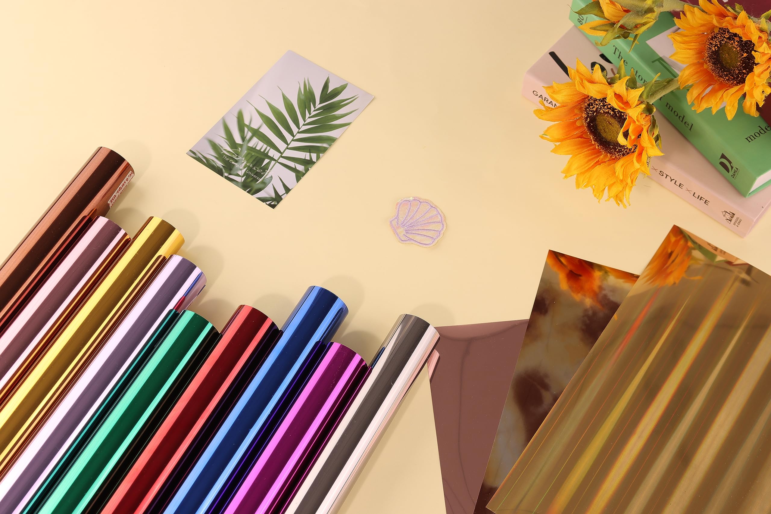 Tintnut Metallic Heat Transfer Vinyl Bundle Chrome HTV Vinyl,12 Sheets 12"x 10" Foil Holographic Gold Iron On Vinyl for Compatible with Cricut or Silhouette Cameo