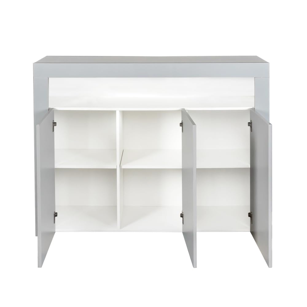 Yone jx je Living Room Sideboard Storage Cabinet Black High Gloss with LED Light, Modern Kitchen Unit Cupboard Buffet Wooden Storage Display Cabinet TV Stand with 3 Doors for Hallway Dining Room