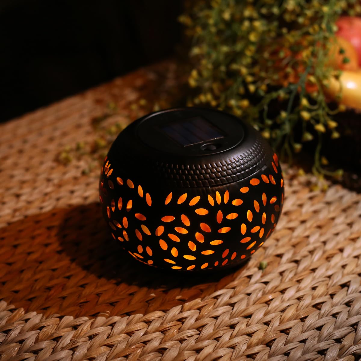 Solar Table Lights Outdoor Waterproof - 2 Pack Dancing Flickering Flame Lamp Black Metal Tabletop Light Solar Powered Decorative Lighting Lantern for Desk Bedroom Patio Garden Pathway Yard