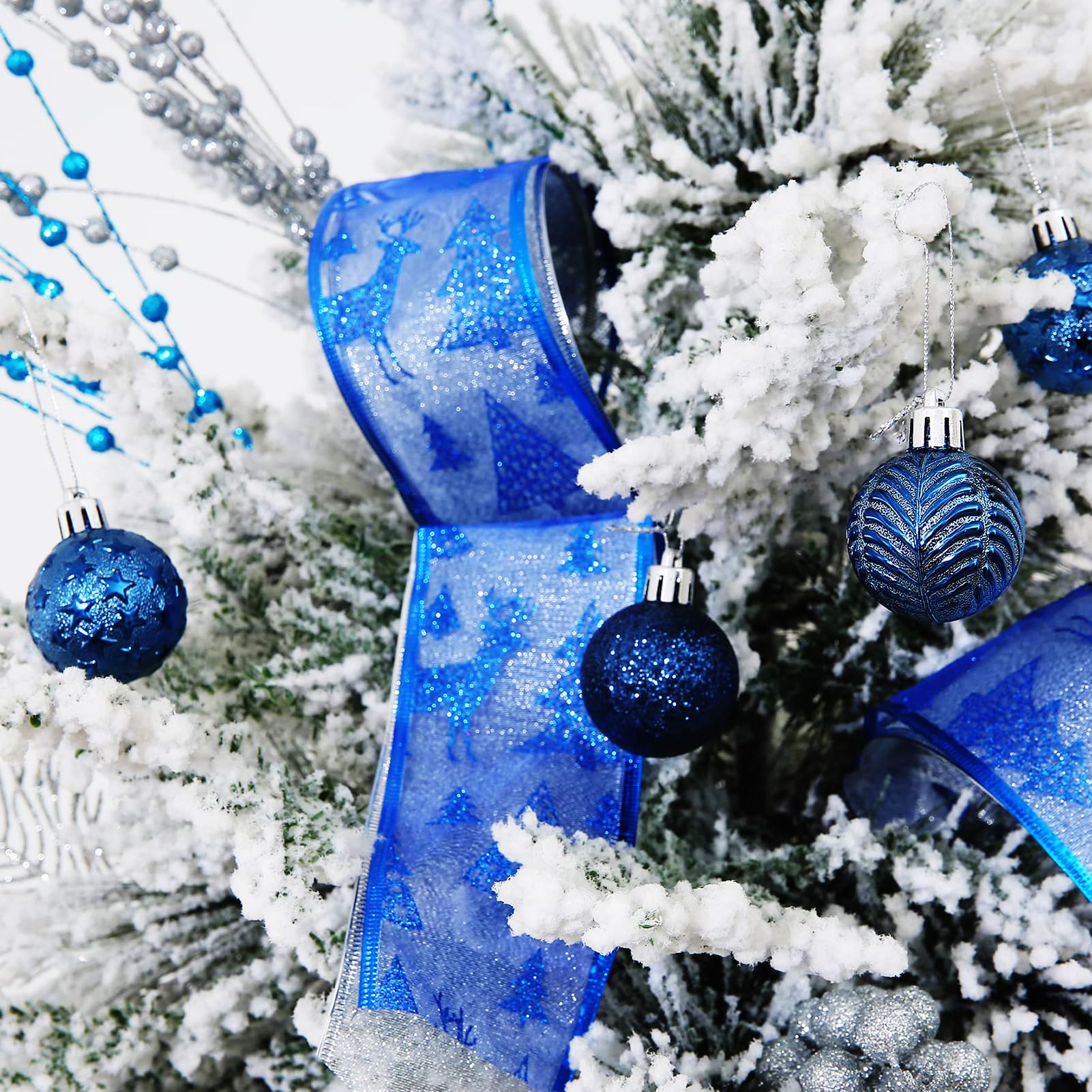 34ct Navy Blue Mini Christmas Ball Ornaments Shatterproof Plastic Christmas Tree Decorations for Xmas Party Home Office Holiday Halloween Decor -Small Size (1.57"/ 40mm)