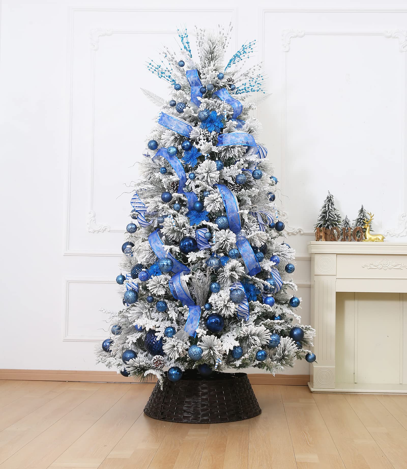 34ct Navy Blue Mini Christmas Ball Ornaments Shatterproof Plastic Christmas Tree Decorations for Xmas Party Home Office Holiday Halloween Decor -Small Size (1.57"/ 40mm)