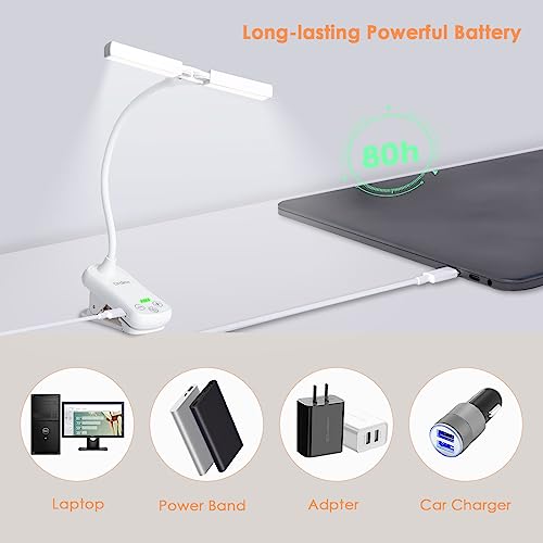 Book Light for Reading in Bed, Clip on Reading Light 14 LED Rechargeable Portable Night Bookmark Lamp for Kids 80 Hrs Runtime Amber Eye Caring Booklight - 3 Color Temp & Stepless Dimming (White)