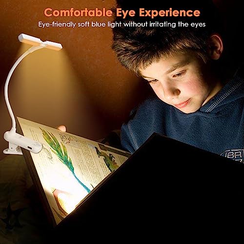 Book Light for Reading in Bed, Clip on Reading Light 14 LED Rechargeable Portable Night Bookmark Lamp for Kids 80 Hrs Runtime Amber Eye Caring Booklight - 3 Color Temp & Stepless Dimming (White)
