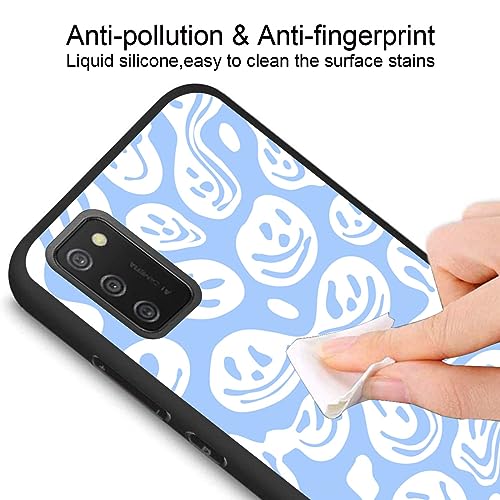zaztify Phone Case for Samsung Galaxy A04, Pastel Light Blue White Funny Trippy Dripping Smile Melted Hippie Smiling Skull Ghost Face Cute Shockproof Protective Anti-Slip Soft Cover Shell
