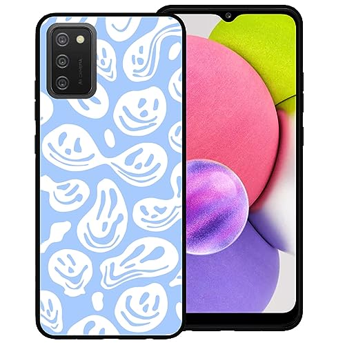 zaztify Phone Case for Samsung Galaxy A04, Pastel Light Blue White Funny Trippy Dripping Smile Melted Hippie Smiling Skull Ghost Face Cute Shockproof Protective Anti-Slip Soft Cover Shell