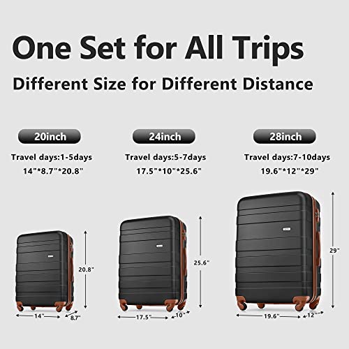 Merax Luggage Sets 3 Piece Suitcase, Hardside Suit case with Spinner Wheels Lightweight TSA Lock, Grey and Brown, 20/24/28 Inch