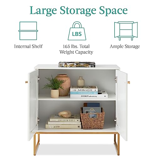 Best Choice Products 2-Door Rattan Storage Cabinet, Accent Furniture, Multifunctional Cupboard for Living Room, Hallway, Kitchen, Sideboard, Buffet Table w/Non-Scratch Foot Pads - White
