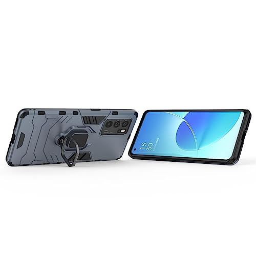 SATURCASE Case for Oppo Reno 6 Pro 5G, Ring Kickstand Hybrid 2 in 1 [PC & Silicone] Dual-Layer Bumper Shockproof Protective Cover for Oppo Reno 6 Pro 5G (HZ-Navy Blue)