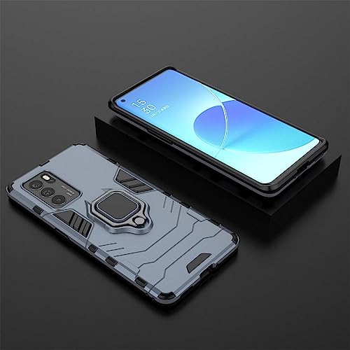 SATURCASE Case for Oppo Reno 6 Pro 5G, Ring Kickstand Hybrid 2 in 1 [PC & Silicone] Dual-Layer Bumper Shockproof Protective Cover for Oppo Reno 6 Pro 5G (HZ-Navy Blue)