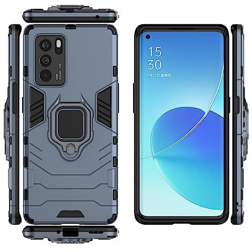SATURCASE Case for Oppo Reno 6 Pro 5G, Ring Kickstand Hybrid 2 in 1 [PC & Silicone] Dual-Layer Bumper Shockproof Protective Cover for Oppo Reno 6 Pro 5G (HZ-Navy Blue)