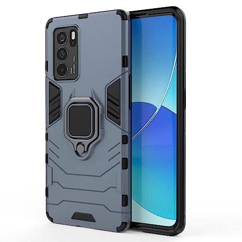 SATURCASE Case for Oppo Reno 6 Pro 5G, Ring Kickstand Hybrid 2 in 1 [PC & Silicone] Dual-Layer Bumper Shockproof Protective Cover for Oppo Reno 6 Pro 5G (HZ-Navy Blue)