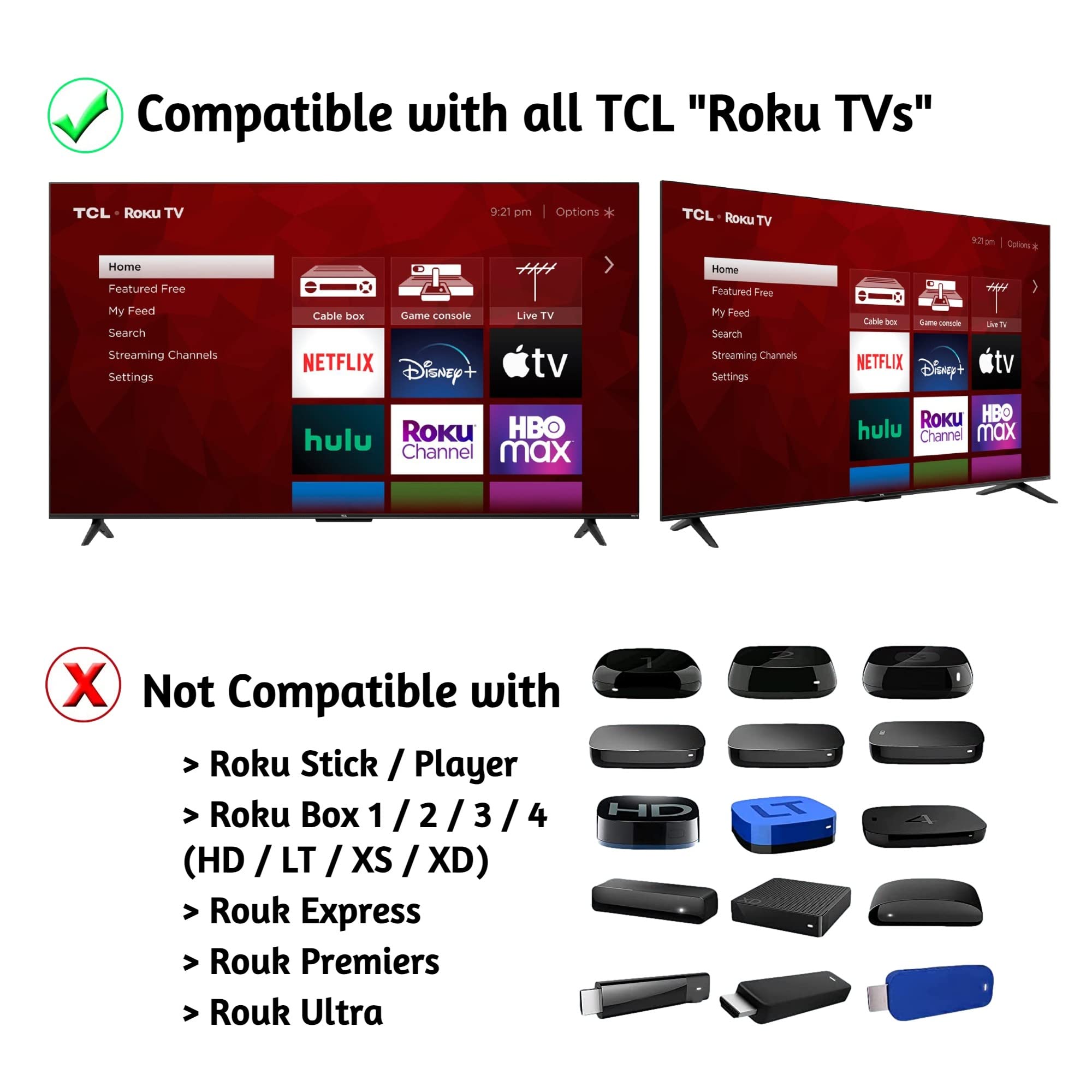 2 Pack - OEM Replacement Remote Control fit for All TCL Roku Smart TVs - Netflix/Disney Plus/Apple TV+ / HBO Max