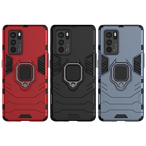 SATURCASE Case for Oppo Reno 6 Pro 5G, Ring Kickstand Hybrid 2 in 1 [PC & Silicone] Dual-Layer Bumper Shockproof Protective Cover for Oppo Reno 6 Pro 5G (HZ-Red)