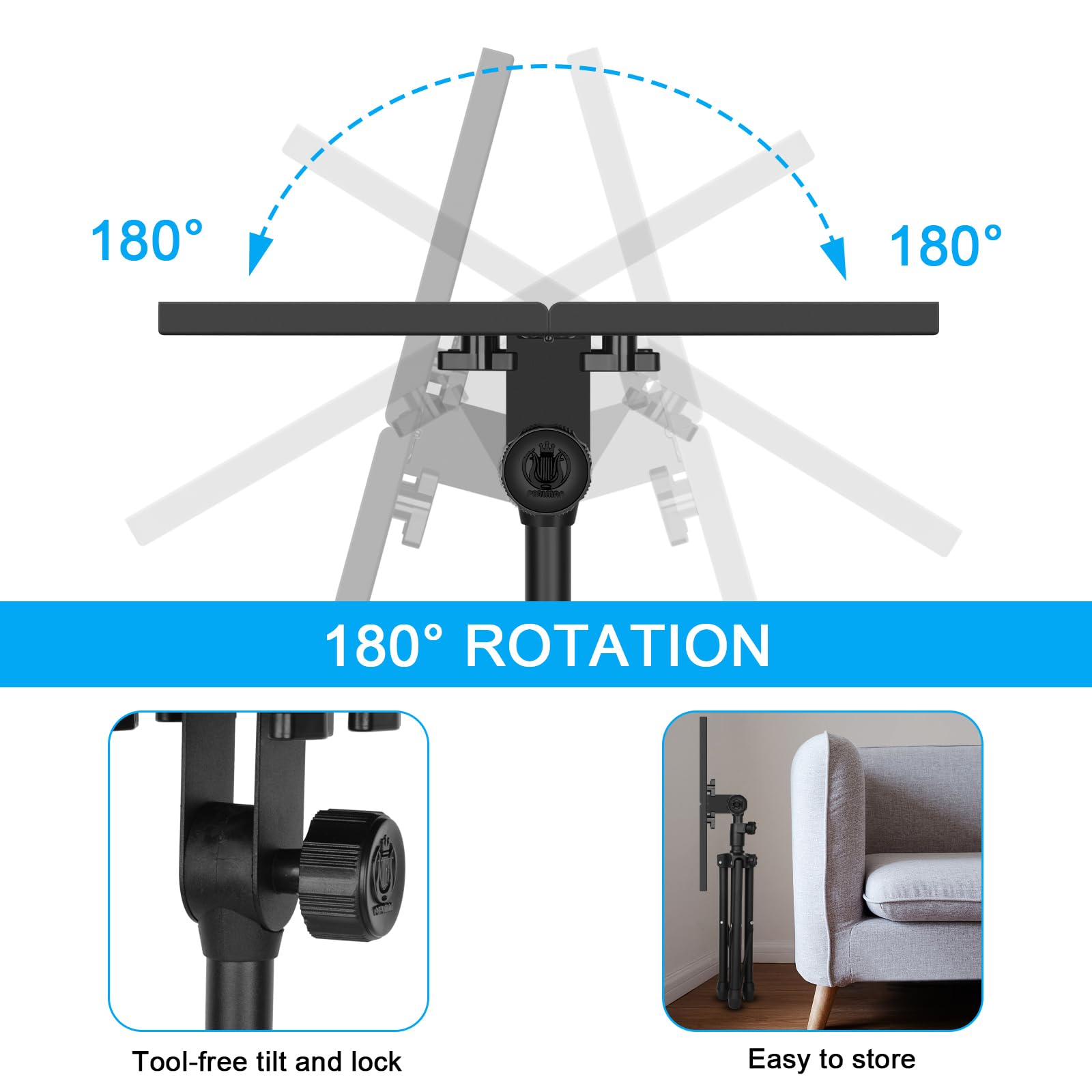 Borrow Sky Projector Stand, Portable Laptop Stand Adjustable Height from 22” to 49.2”, 15” x 11.2” Tray, 180 Degrees Tilting, Projector Tripod Stand for Office, Home, Stage, DJ Rack, Carry Bag