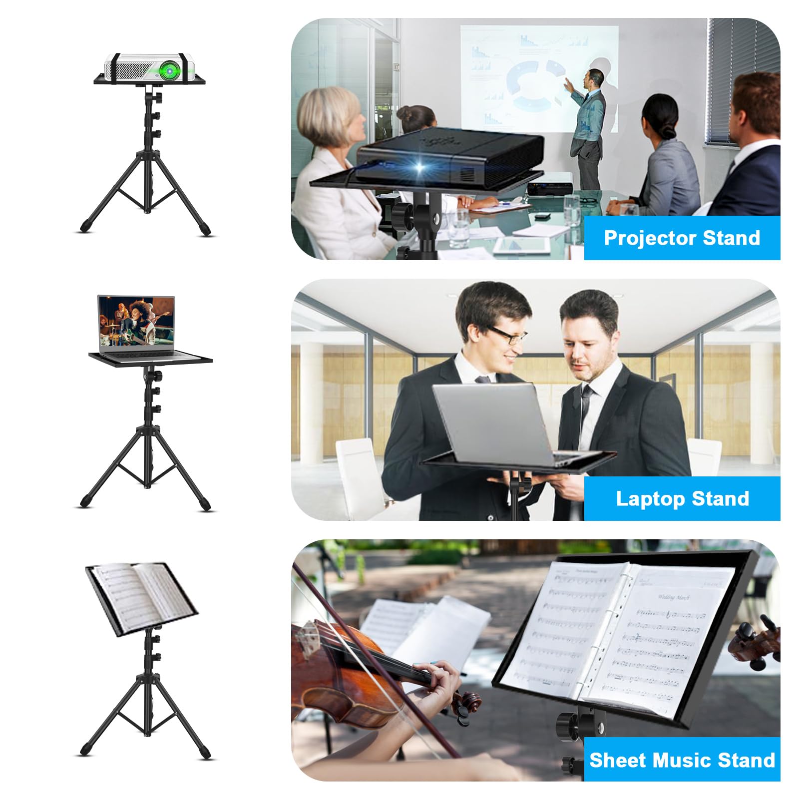 Borrow Sky Projector Stand, Portable Laptop Stand Adjustable Height from 22” to 49.2”, 15” x 11.2” Tray, 180 Degrees Tilting, Projector Tripod Stand for Office, Home, Stage, DJ Rack, Carry Bag