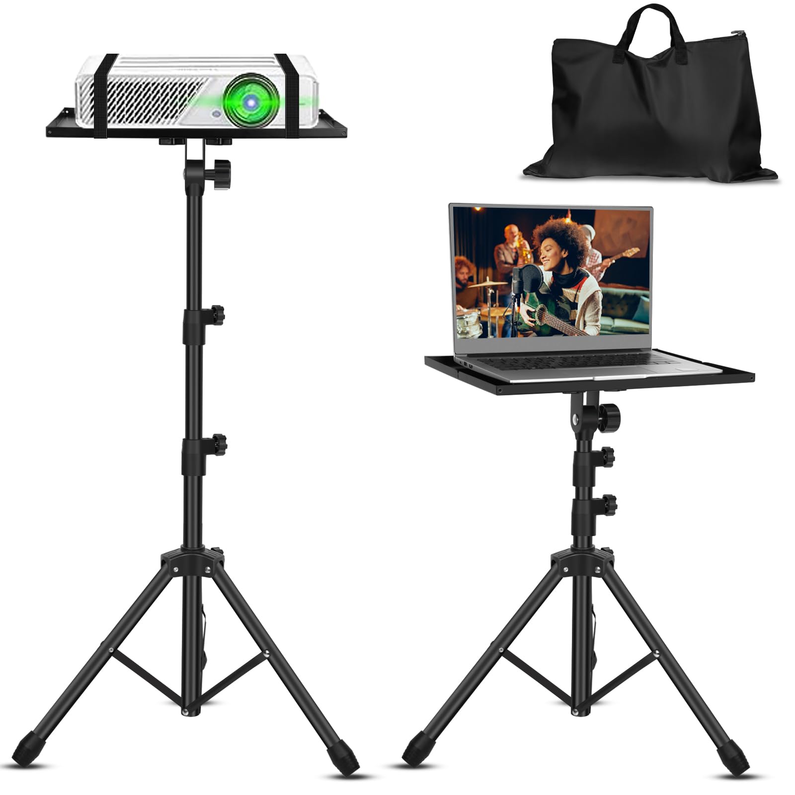 Borrow Sky Projector Stand, Portable Laptop Stand Adjustable Height from 22” to 49.2”, 15” x 11.2” Tray, 180 Degrees Tilting, Projector Tripod Stand for Office, Home, Stage, DJ Rack, Carry Bag