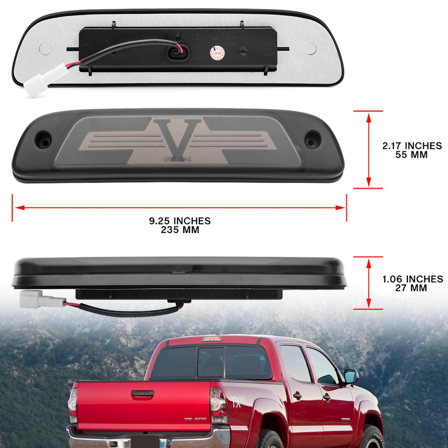 NSLUMO Led Third Brake Light Replacement for To-yo-ta 1995-2015 Tacoma, 2016-2023 Tacoma Access Cab N300 LED 3rd Brake Center High Mount Stop Lamp Smoked Lens Red CHMSL 8157004030