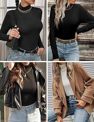 Ekouaer Women's Turtleneck Long Sleeve Shirts Fall Fashion Lightweight Base Layer Solid Slim Fit Thermal Underwear Tops Black XL