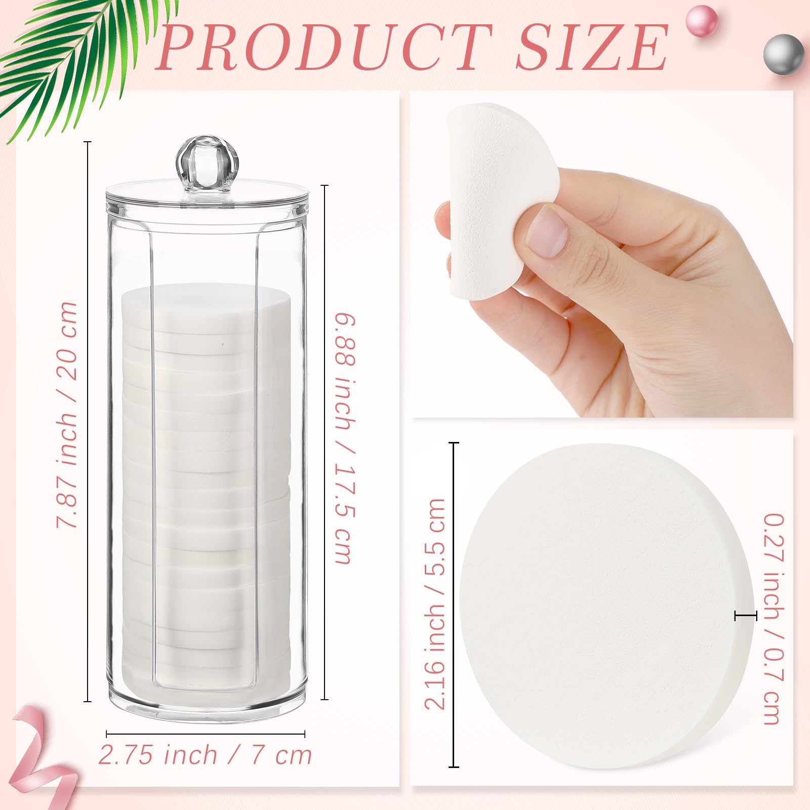 Dandat 20 Pcs Round Makeup Sponge with Acrylic Container Compact Powder Puff Cosmetic Sponge Round Foam Pad Beauty Face Makeup Foundation Powder Blender for Wet and Dry Dual Use(White)