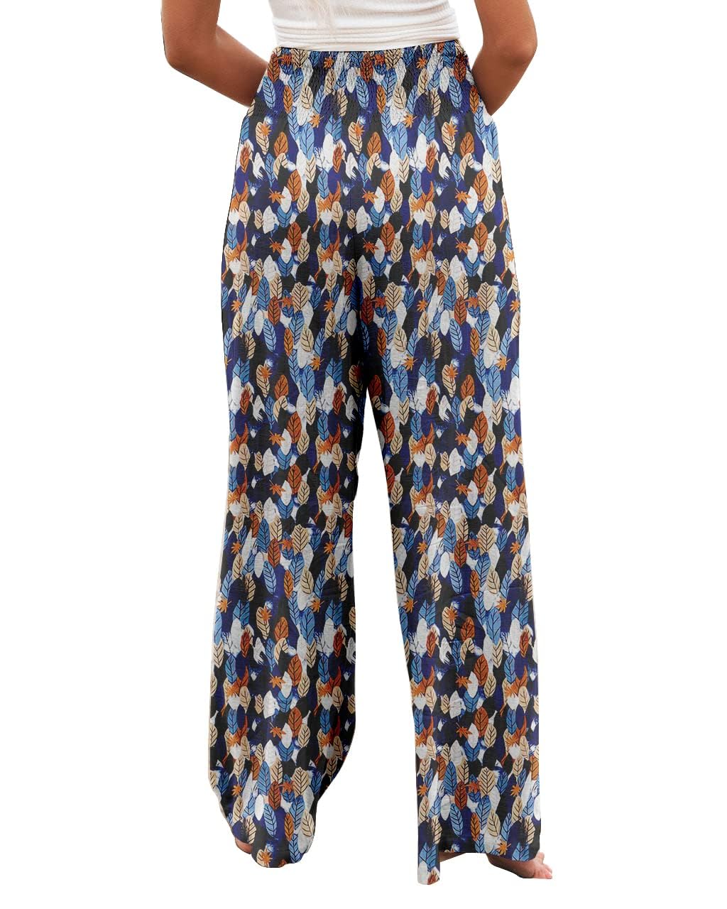 Batehif Womens Palazzo Pants Casual Linen Wide Leg Lounge Pant Elastic High Waisted Long Trousers