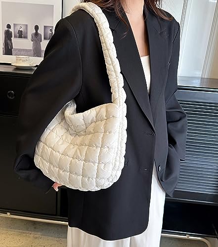 Quilted Tote for Women - Puffer Lightweight Padding Shoulder Hobo Satchel Handbag Cloud Bag With Zip 2024