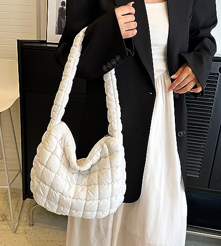 Quilted Tote for Women - Puffer Lightweight Padding Shoulder Hobo Satchel Handbag Cloud Bag With Zip 2024