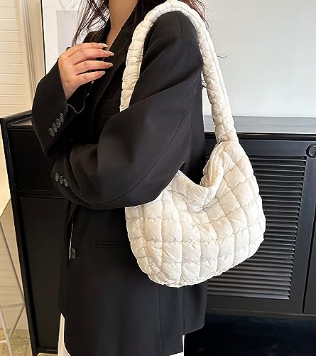 Quilted Tote for Women - Puffer Lightweight Padding Shoulder Hobo Satchel Handbag Cloud Bag With Zip 2024