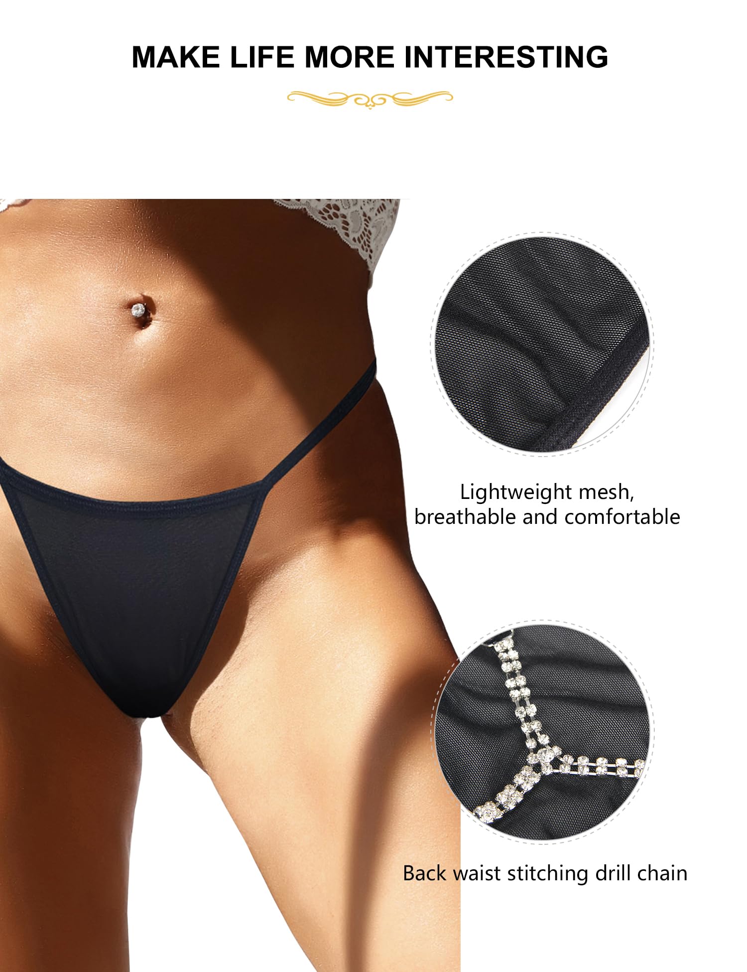ohyeah Black Plus Size Lace Thong Underwear G String Thongs for Women Lace Cheeky Panties Micro Thong T-back Tangas 3 Pack 3XL-4XL