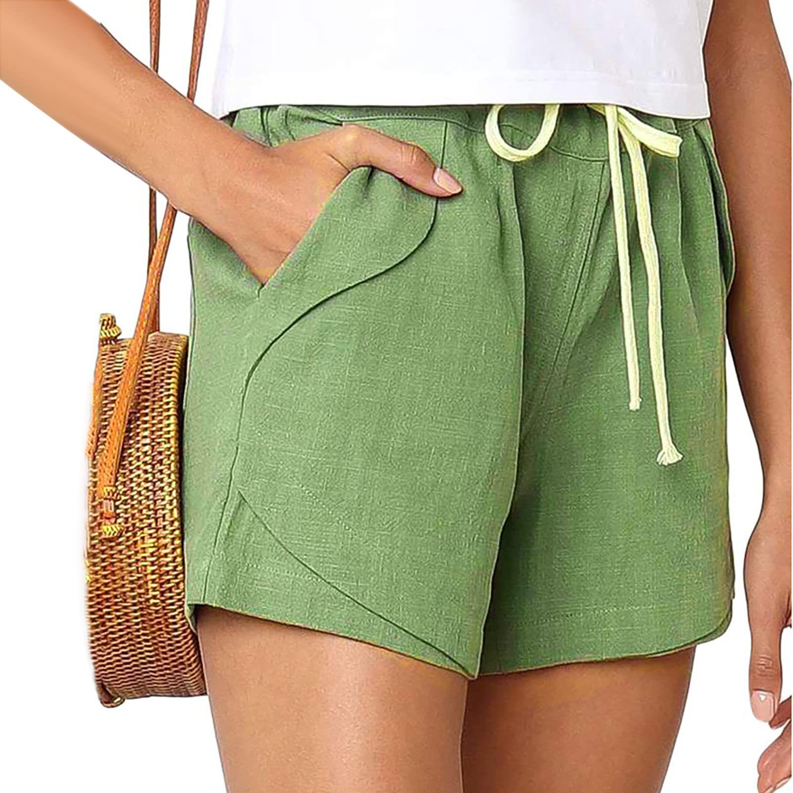 Plus Size Shorts for Women Shorts for Women Trendy High Waisted Drawstring Shorts Casual Loose Fit Summer Short Pants with Pockets Green 2X