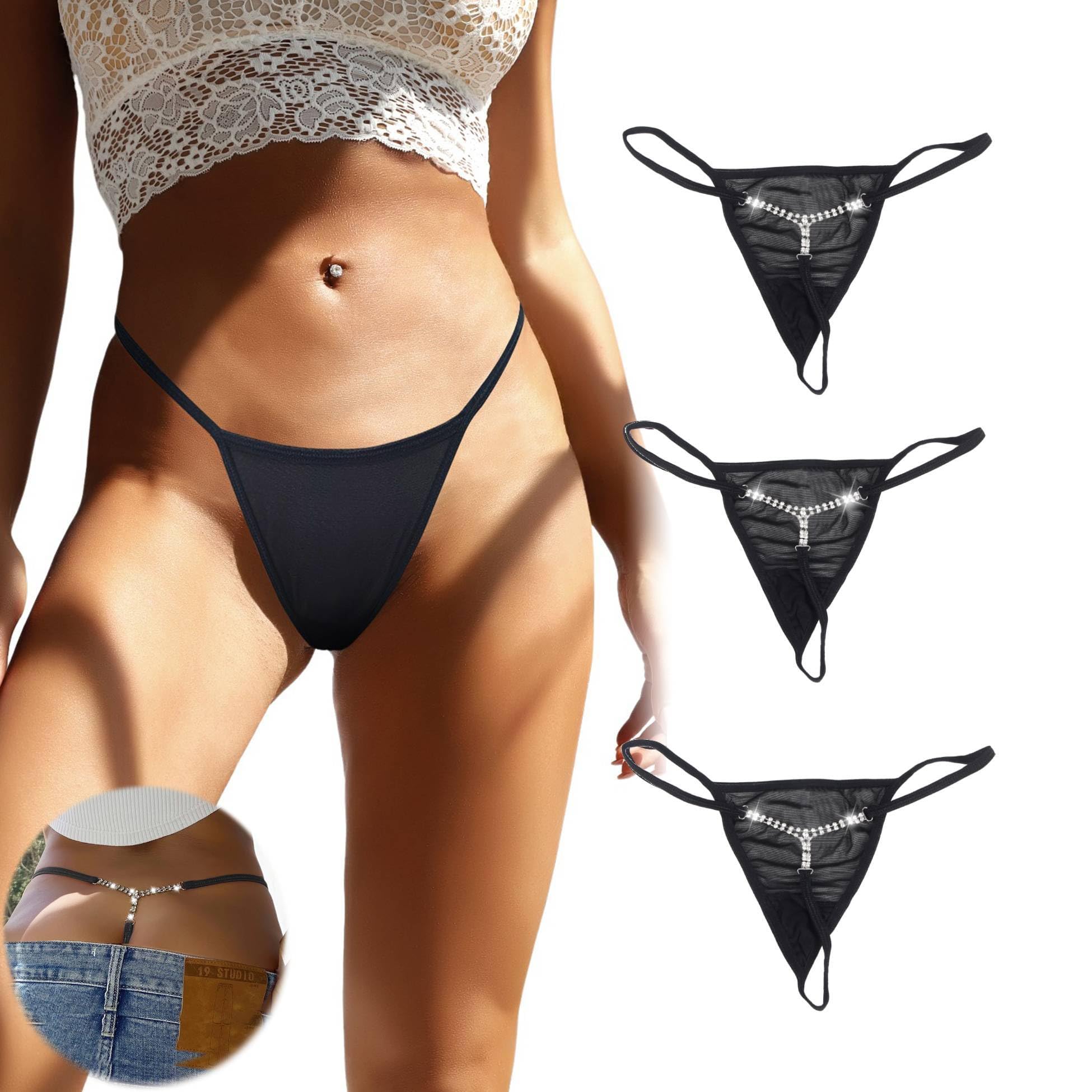 ohyeah Black Plus Size Lace Thong Underwear G String Thongs for Women Lace Cheeky Panties Micro Thong T-back Tangas 3 Pack 3XL-4XL