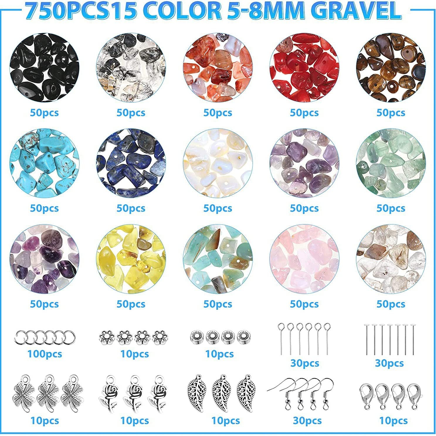 Marycan Irregular Chips Stone Beads Natural Gemstone Beads Kit with Earring Hooks Spacer Beads Pendants Charms Jump Rings for DIY Jewelry Necklace Bracelet Earring Making for All People