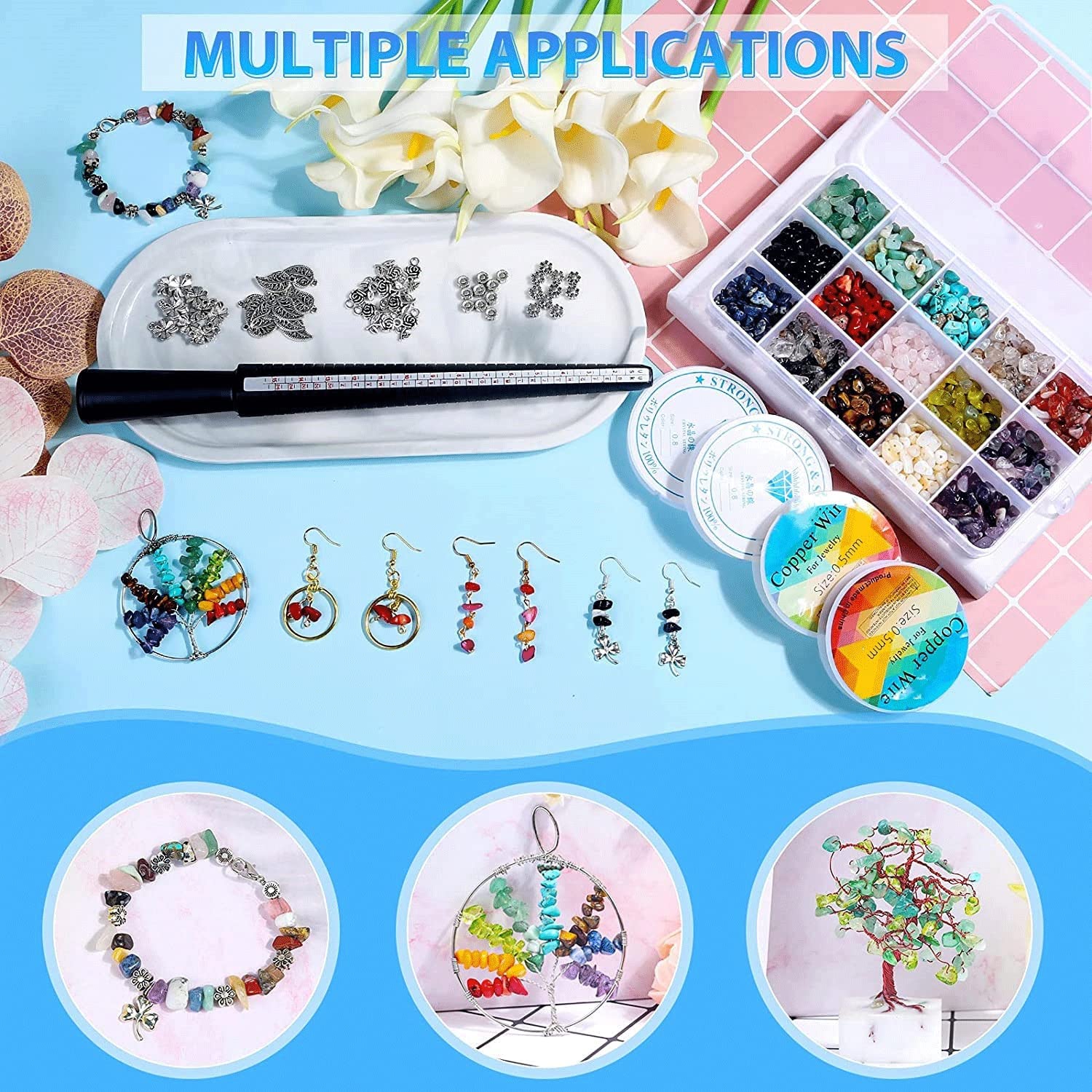 Marycan Irregular Chips Stone Beads Natural Gemstone Beads Kit with Earring Hooks Spacer Beads Pendants Charms Jump Rings for DIY Jewelry Necklace Bracelet Earring Making for All People