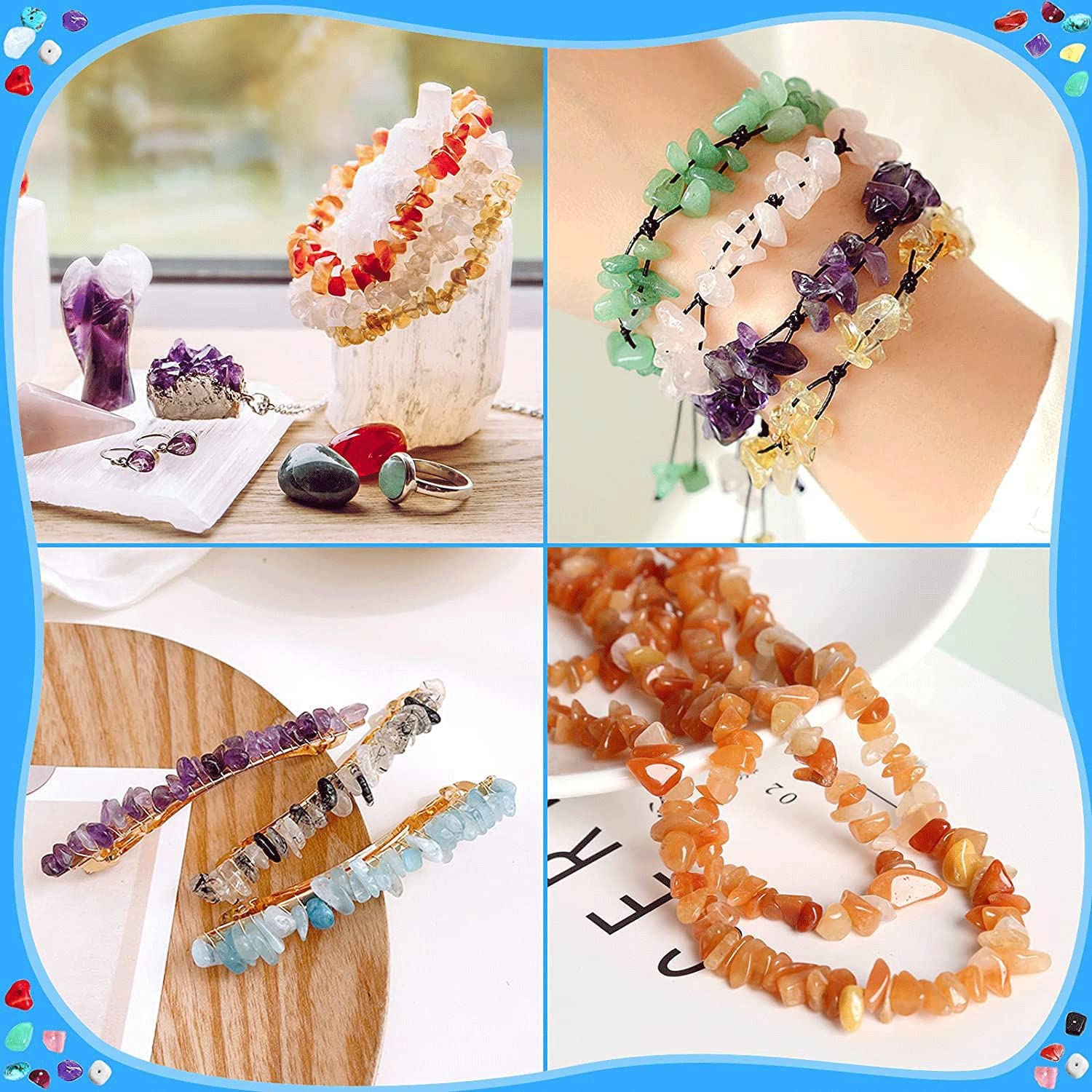 Marycan Irregular Chips Stone Beads Natural Gemstone Beads Kit with Earring Hooks Spacer Beads Pendants Charms Jump Rings for DIY Jewelry Necklace Bracelet Earring Making for All People