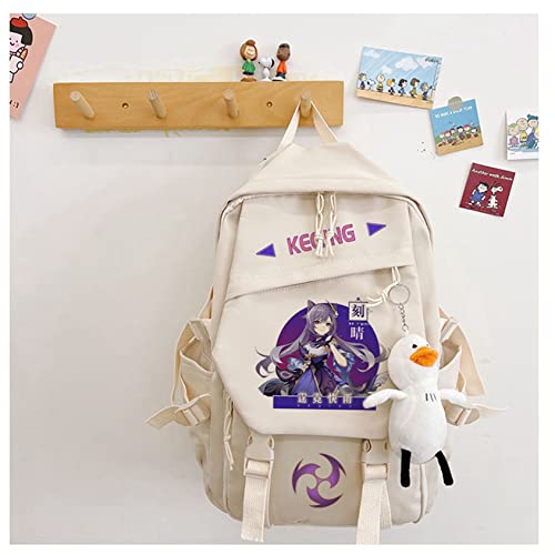Genshin Impact Sangonnmiya Kokomi Cosplay Backpack Anime Backpacks for Teens Adult (16 INCH With Cute Doll of Duck)