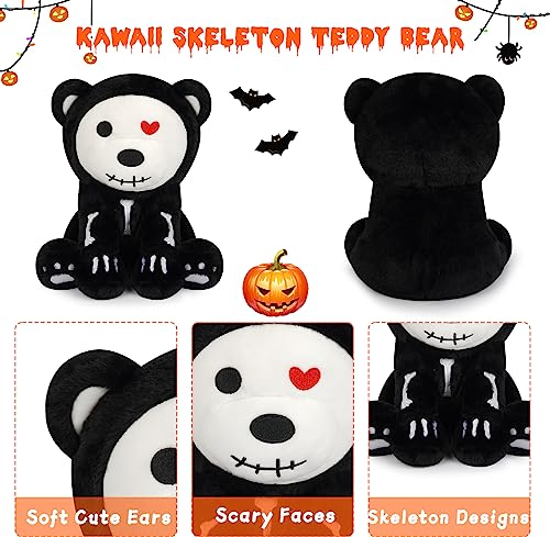 JIZWPOOM Black Teddy Bear Plush, Teddy Bear Stuffed Animals Goth Plush Teddy Bear, Cute Black Bear Toy Stuffed Bear Plushies Gift for Kids Birthday Decoration