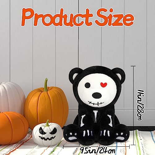 JIZWPOOM Black Teddy Bear Plush, Teddy Bear Stuffed Animals Goth Plush Teddy Bear, Cute Black Bear Toy Stuffed Bear Plushies Gift for Kids Birthday Decoration