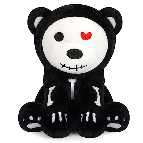 JIZWPOOM Black Teddy Bear Plush, Teddy Bear Stuffed Animals Goth Plush Teddy Bear, Cute Black Bear Toy Stuffed Bear Plushies Gift for Kids Birthday Decoration