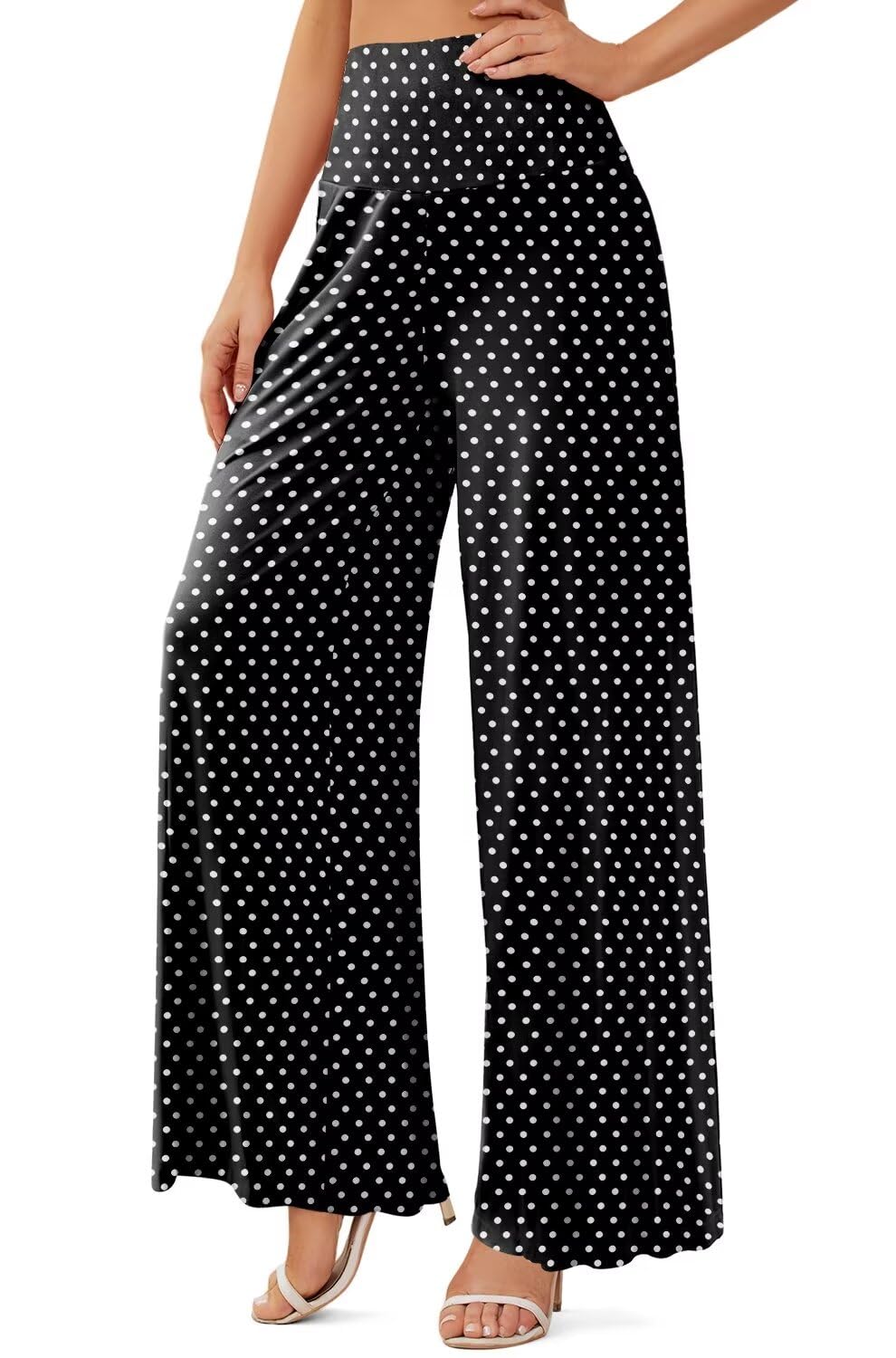 JZC Women's Casual Palazzo Pants Print Wide Leg Palazzo Lounge Pants High Waist Flowy Pants Wavelet Points Medium