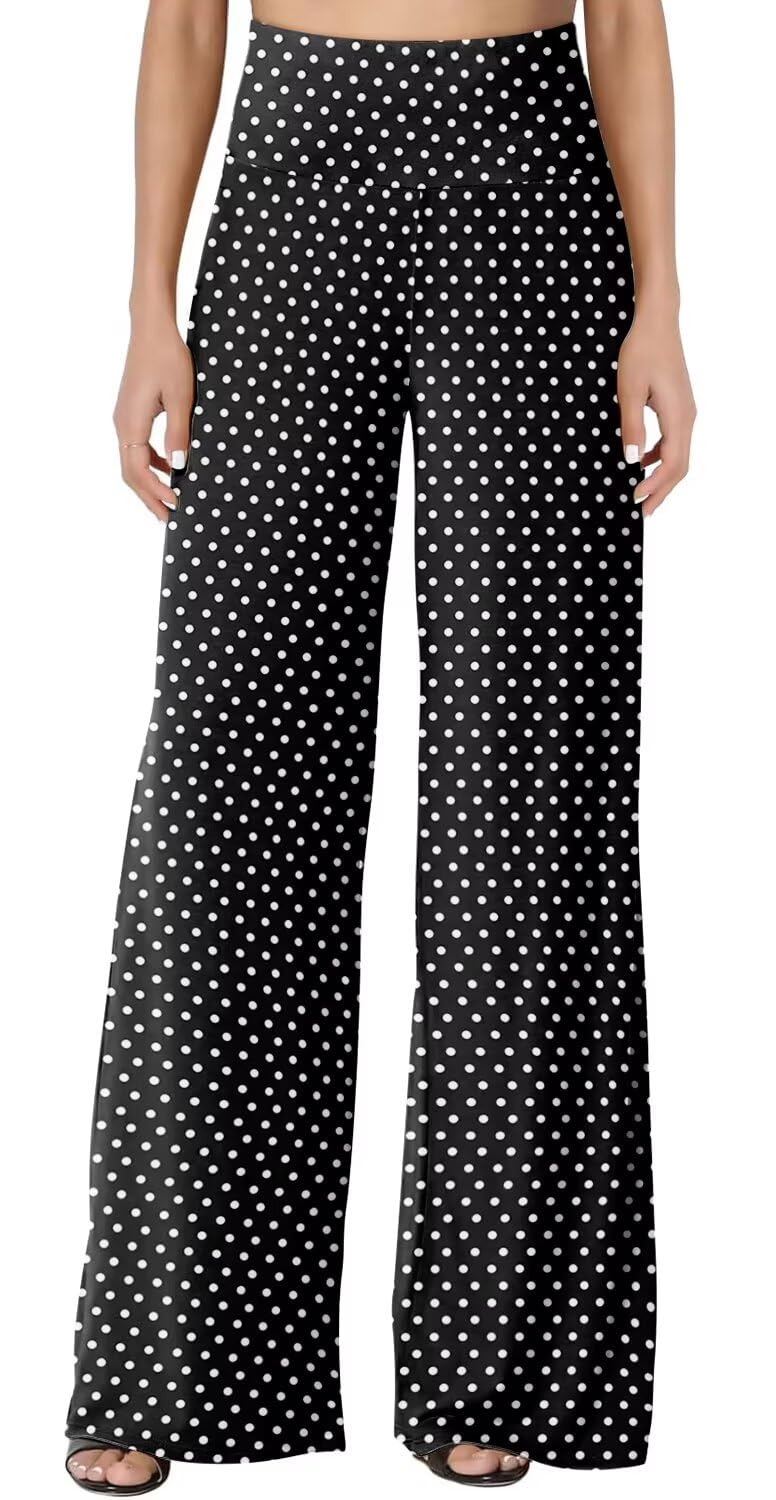 JZC Women's Casual Palazzo Pants Print Wide Leg Palazzo Lounge Pants High Waist Flowy Pants Wavelet Points Medium