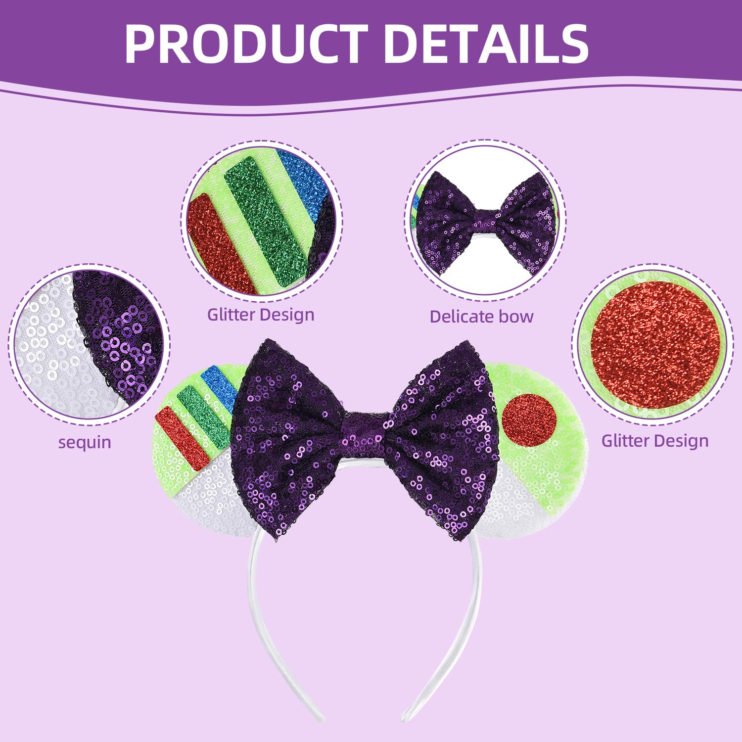 Seamoy Minnie Ears Headband, Yellow Mouse Ears, Sparkle Silver Princess Ears for Women Girls (Buzz Light Year)