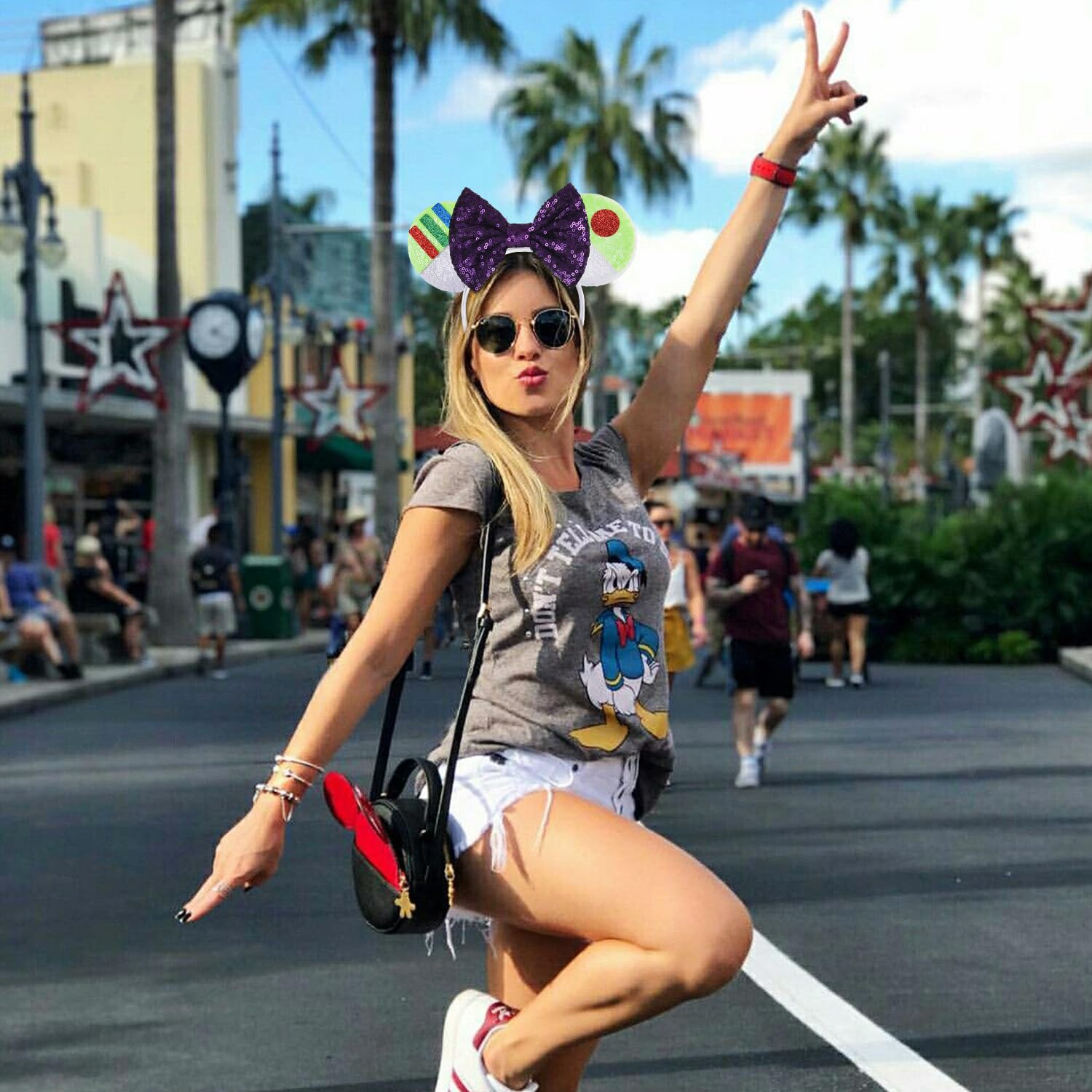 Seamoy Minnie Ears Headband, Yellow Mouse Ears, Sparkle Silver Princess Ears for Women Girls (Buzz Light Year)