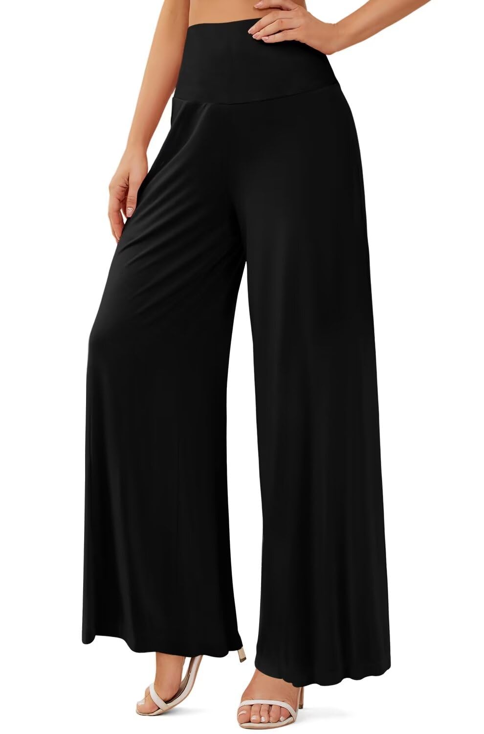 JZC Women's Palazzo Lounge Pants Stretchy 2025 Wide Leg Casual Pants Comfy High Waist Flowy Pants Black Small