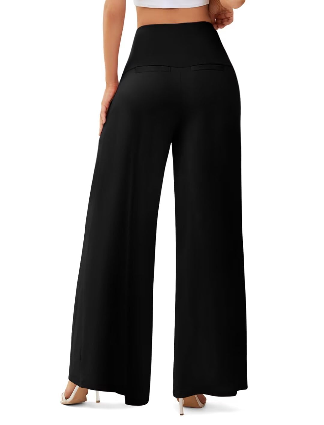 JZC Women's Palazzo Lounge Pants Stretchy 2025 Wide Leg Casual Pants Comfy High Waist Flowy Pants Black Small