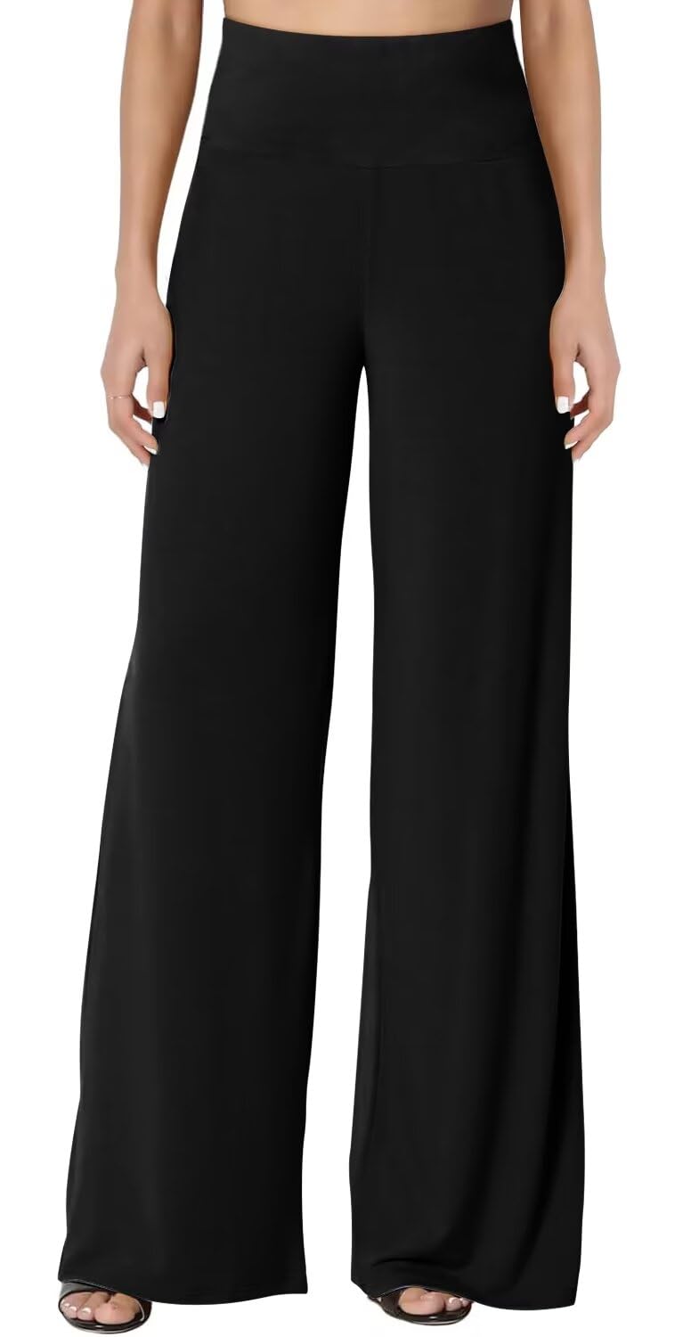 JZC Women's Palazzo Lounge Pants Stretchy 2025 Wide Leg Casual Pants Comfy High Waist Flowy Pants Black Small
