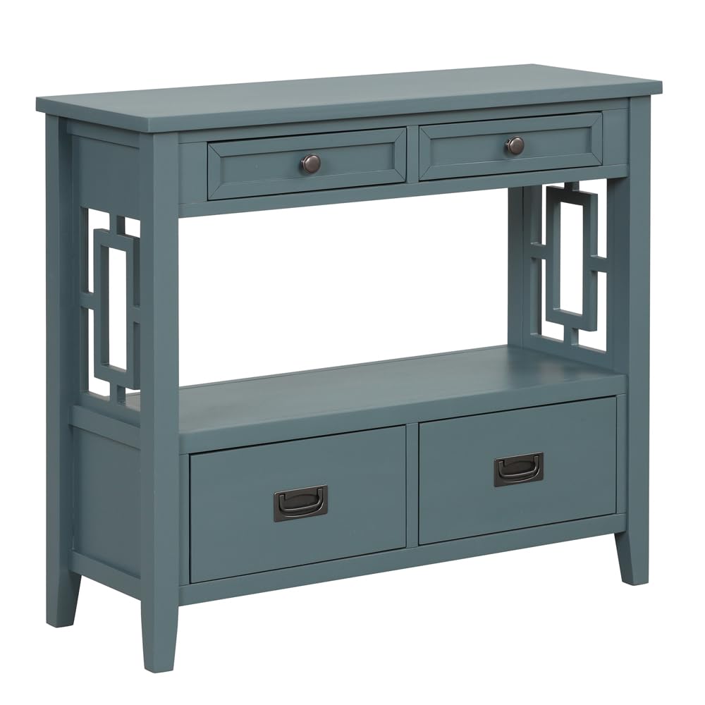Yone jx je 36'' Farmhouse Pine Wood Console Table Entry Sofa Table with 4 Drawers & 1 Storage Shelf for Entryway Living Room Bedroom Hallway Kitchen (Blue)