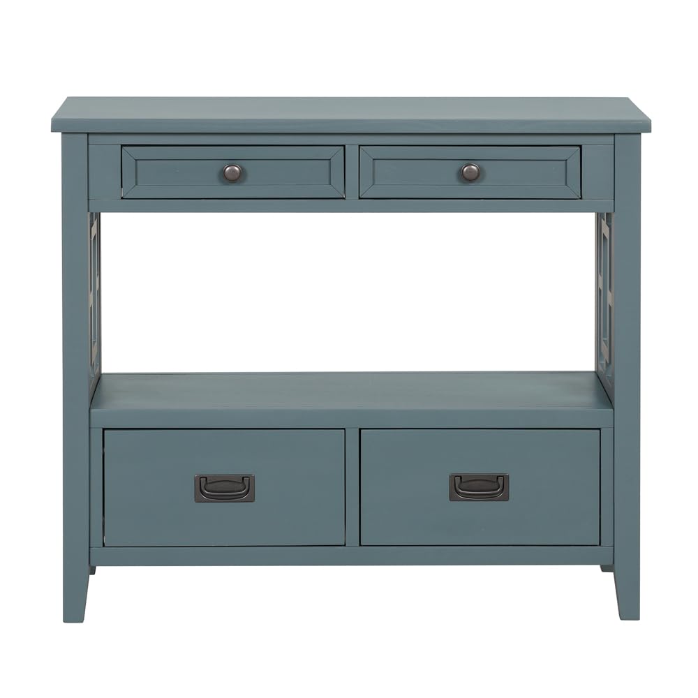 Yone jx je 36'' Farmhouse Pine Wood Console Table Entry Sofa Table with 4 Drawers & 1 Storage Shelf for Entryway Living Room Bedroom Hallway Kitchen (Blue)