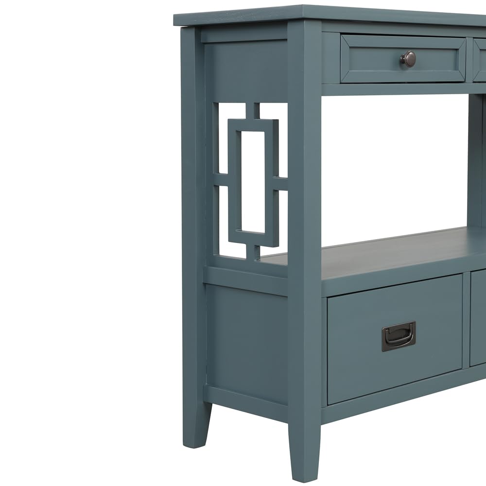 Yone jx je 36'' Farmhouse Pine Wood Console Table Entry Sofa Table with 4 Drawers & 1 Storage Shelf for Entryway Living Room Bedroom Hallway Kitchen (Blue)