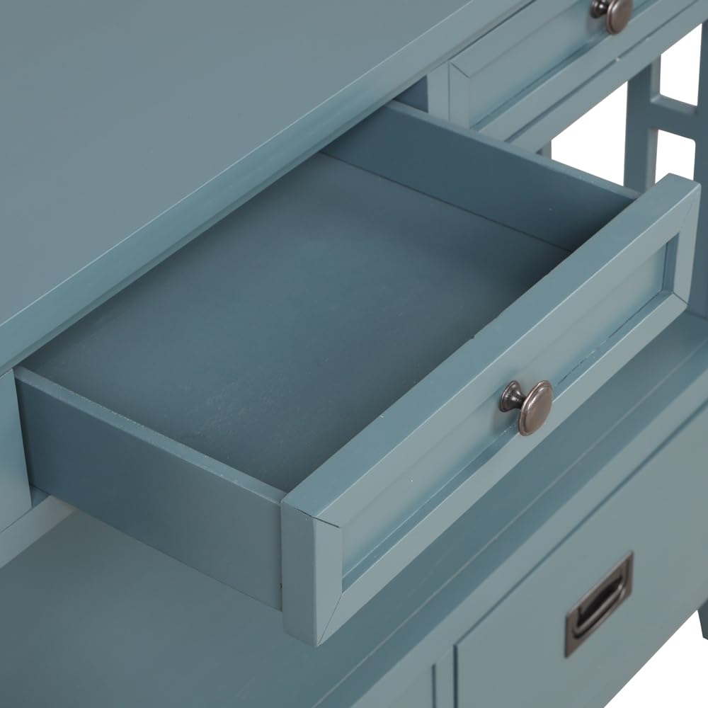 Yone jx je 36'' Farmhouse Pine Wood Console Table Entry Sofa Table with 4 Drawers & 1 Storage Shelf for Entryway Living Room Bedroom Hallway Kitchen (Blue)